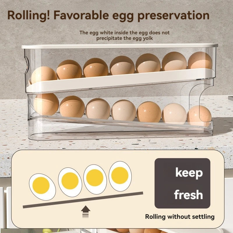 Refrigerator-Egg-Storage-Box-Automatic-Scrolling-Egg-Holder-Household ...