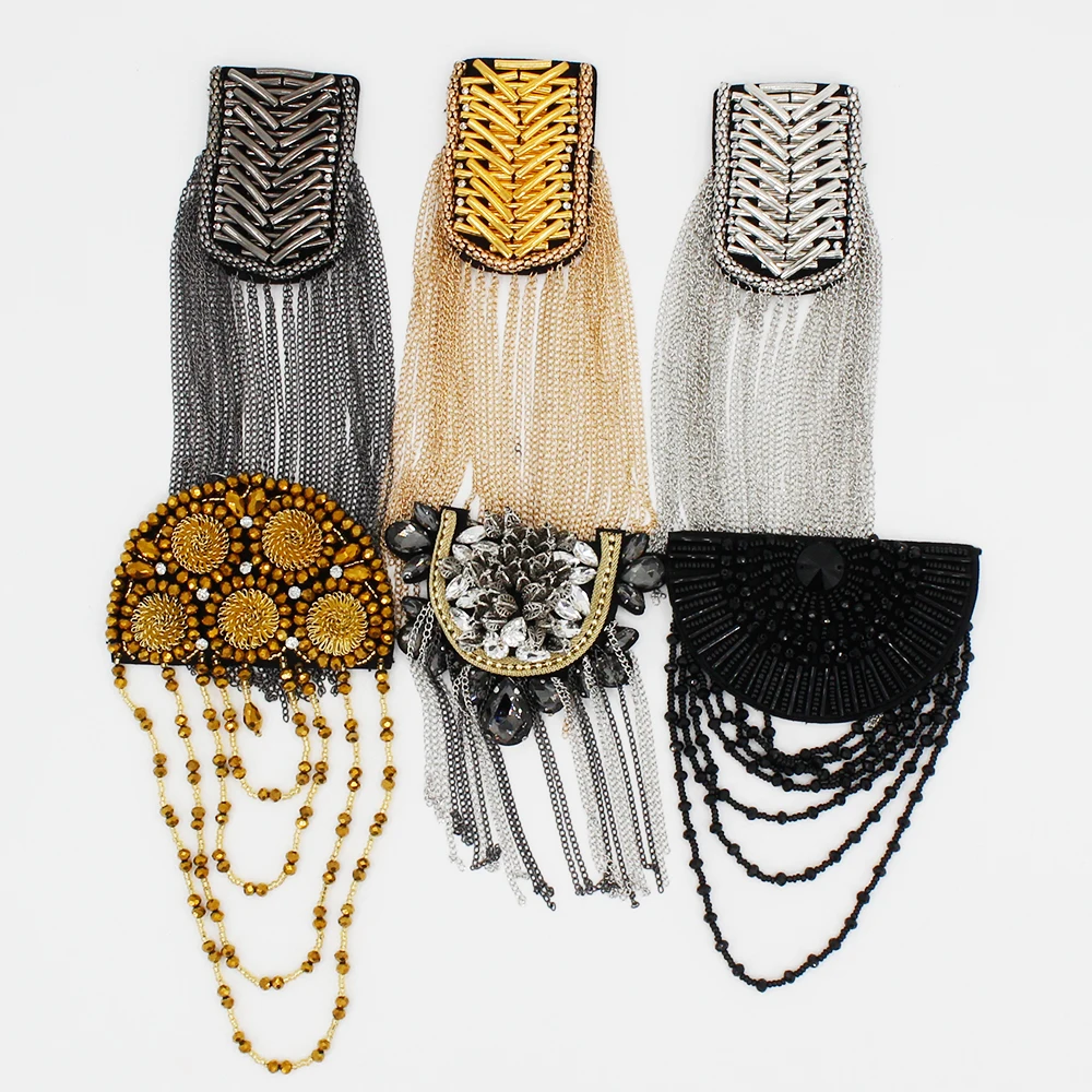 2pcs Tassel Beaded Epaulette for Clothes Punk Coat Suit DIY Badge ...