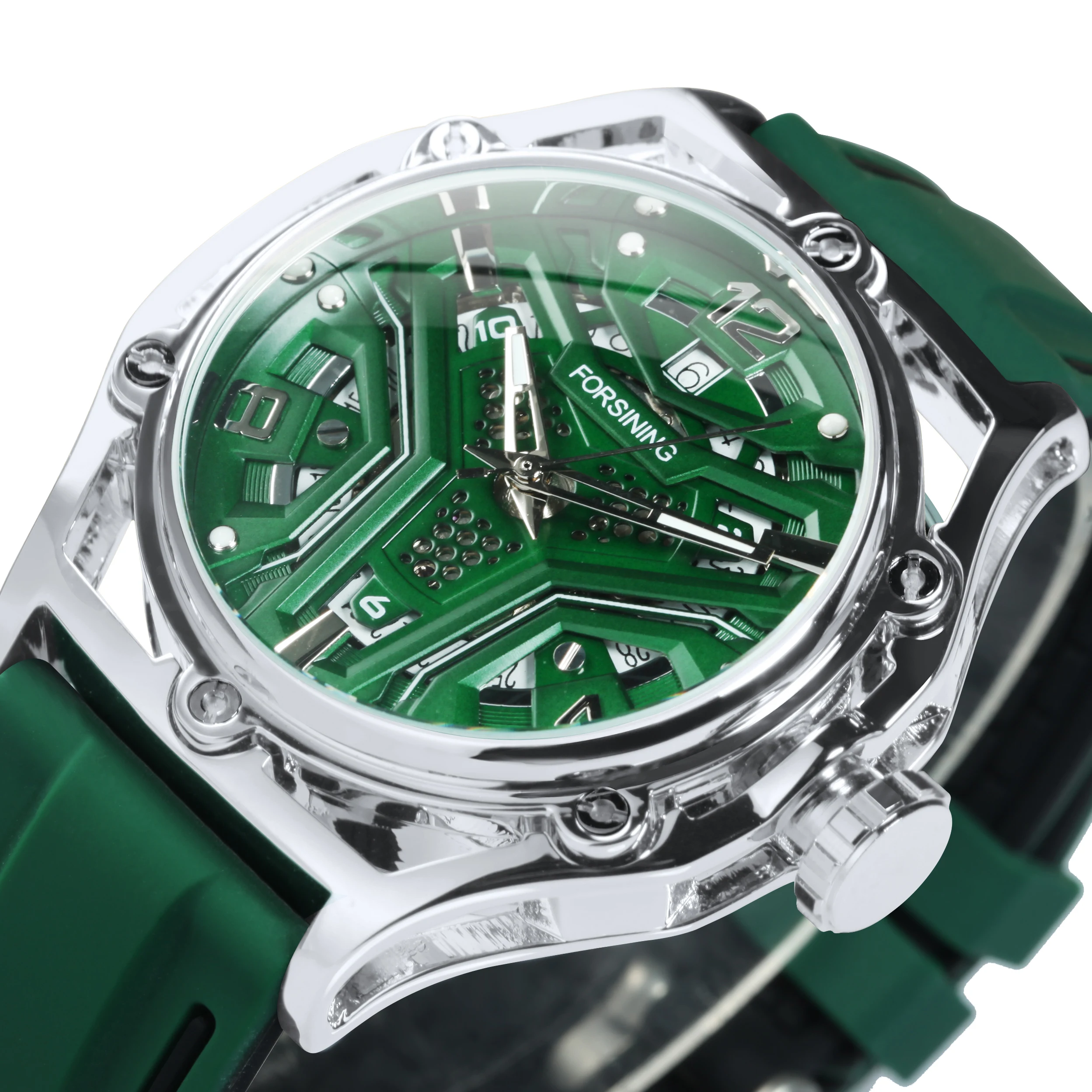 Forsining Fashion Green Skeleton Automatic Mechanical Watch for Men ...