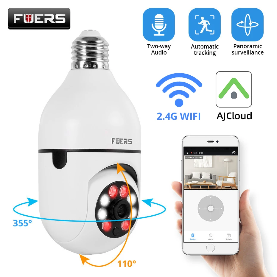 Bulb E27 Surveillance Camera Full Color Night Vision Automatic Human ...