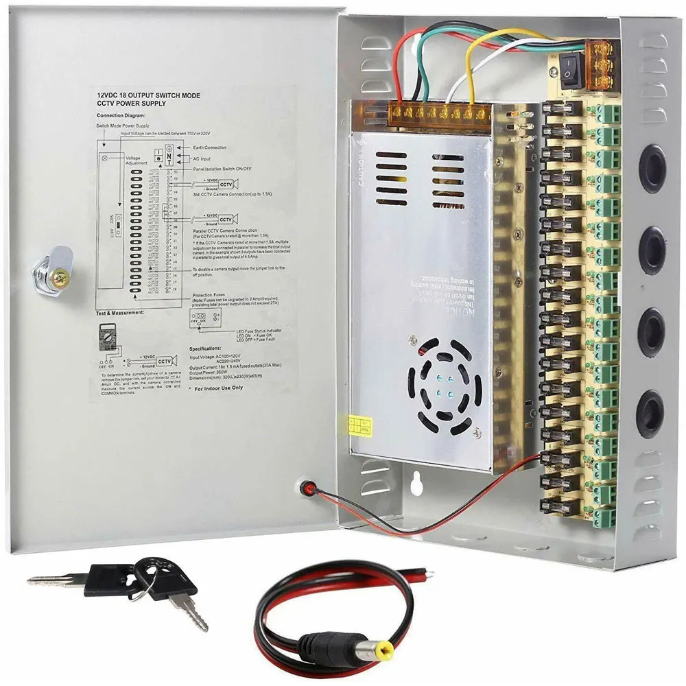 18CH Channel Power Supply Switch Box CCTV Camera Distribution DC12V 30A ...