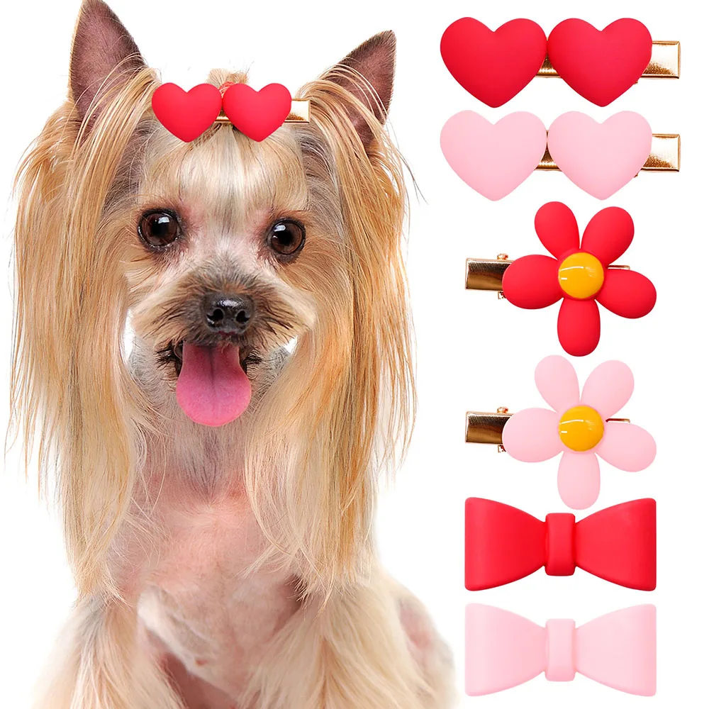 2023-New-Pet-Dog-Hair-Clips-Dogs-Pink-Flower-Heart-Clip-Bow-Cute ...