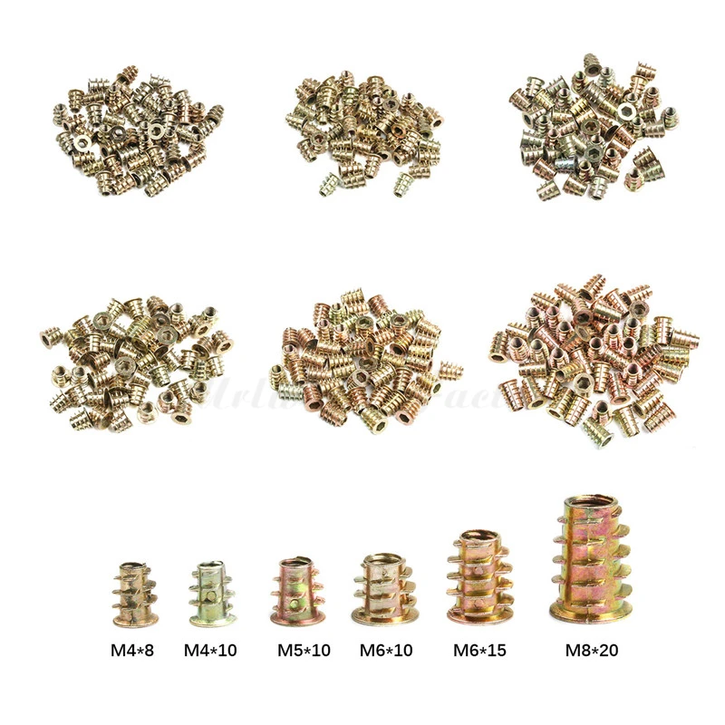 100Pcs-Zinc-Alloy-Thread-Nuts-For-Wood-Insert-Nut-M4-M5-M6-M8-M10 ...