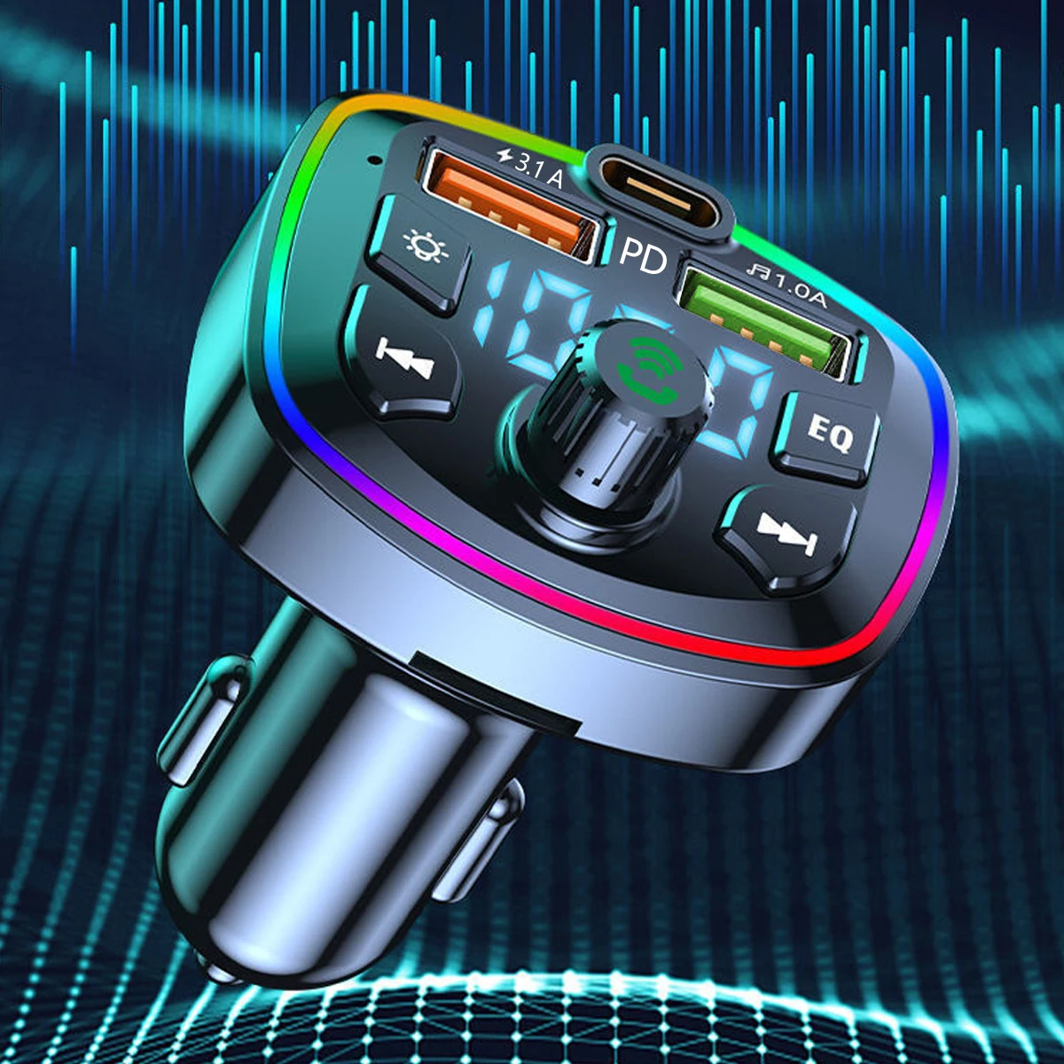 Car Bluetooth MP3 Player Bluetooth 5.0 FM Transmitter Dual USB 4.8A ...
