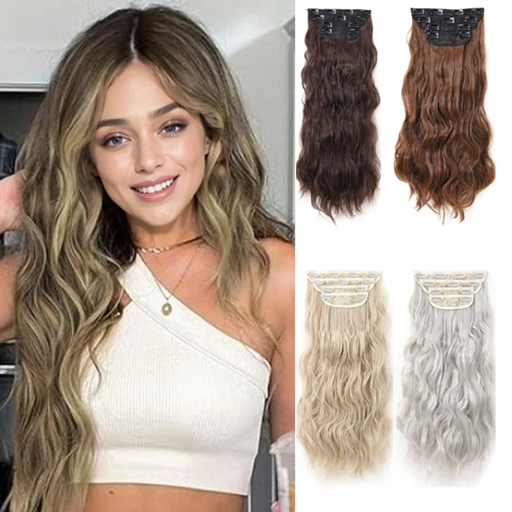 4Pcs/Set 16/20/24 Inch Synthetic Hair Clip In Long Wavy Thick Double ...