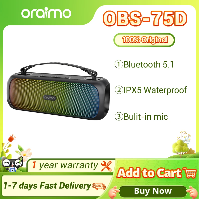 Oraimo-Boom-Portable-Wireless-Speaker-OBS-75D-Suport-Line-in-Microphone-IPX5-Waterproof ...