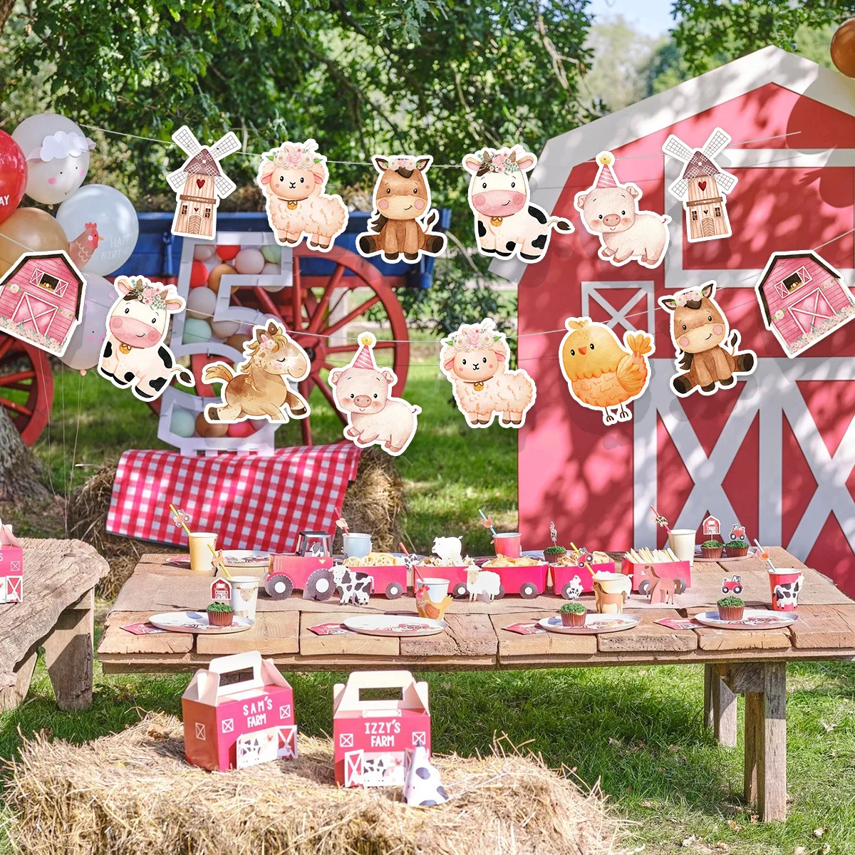 1Set Farm Animal Paper Banner Carton Horse/Pig/Cow Hanging Banners For ...
