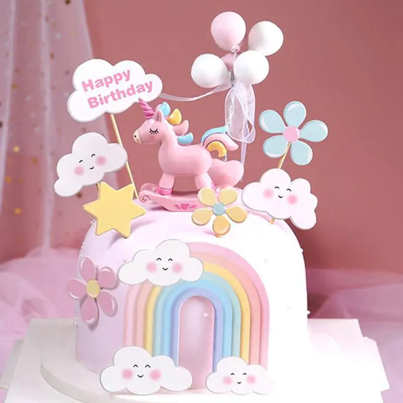Cloud-Rainbow-Unicorn-Cake-Topper-Happy-Birthday-Party-Decor-Kids-Baby ...