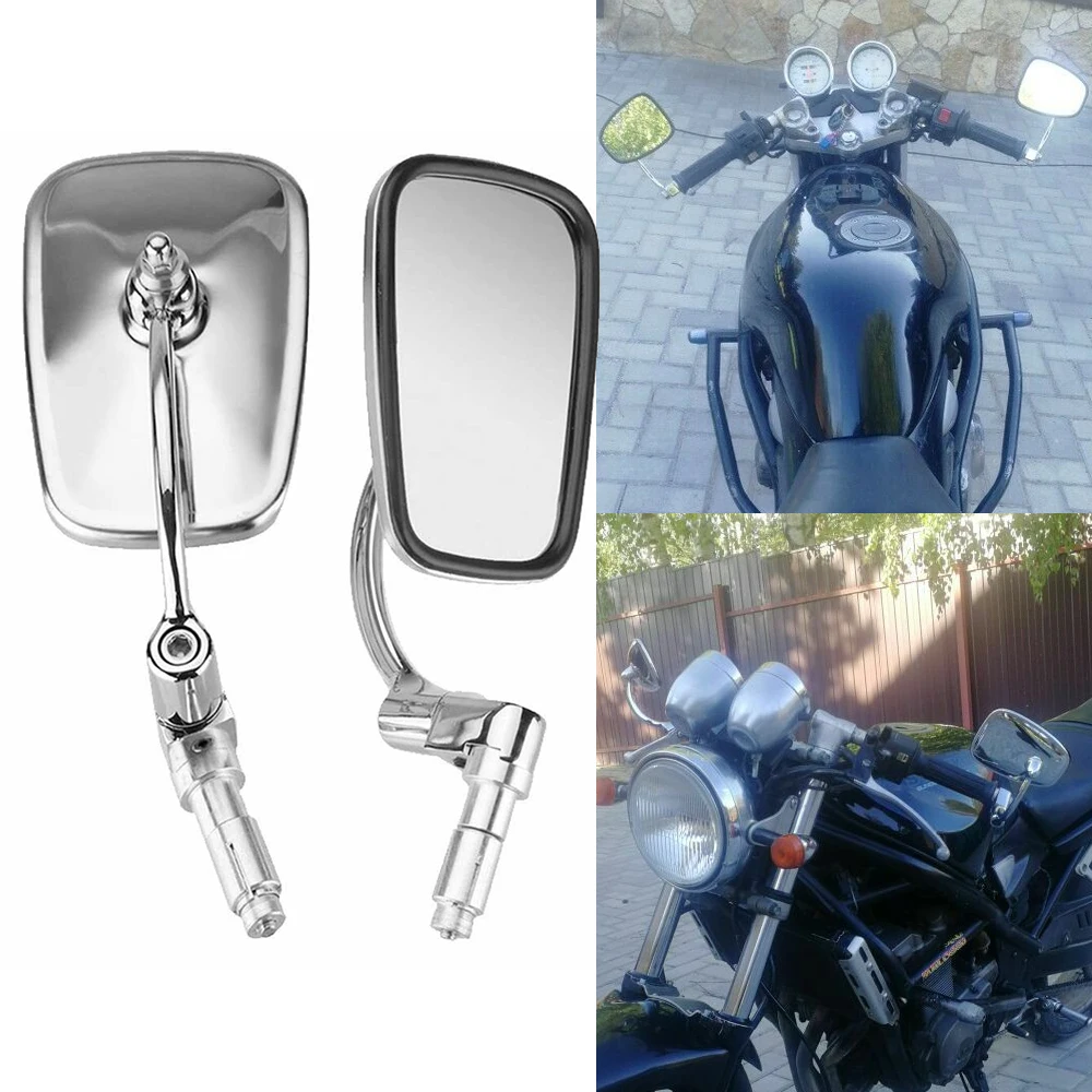 Motorcycle-Square-Mirrors-Chrome-7-8-22mm-Handle-Bar-End-Side-Rear-View ...