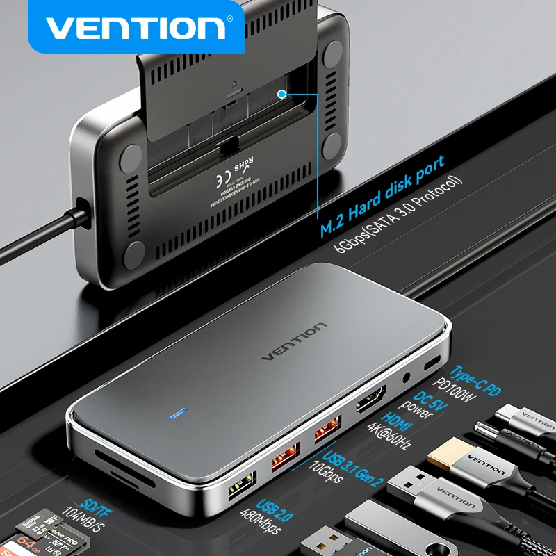 Vention-Docking-Station-para-Notebook-USB-C-HUB-Gabinete-SSD-4K-60Hz ...
