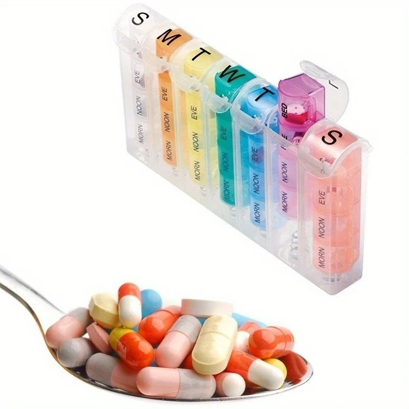 7 Day Medication Compartment Container Weekly Pop Up Pill Box Storage ...