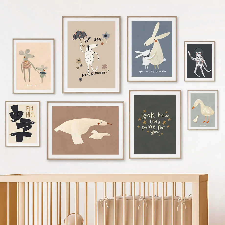 Cute-Rabbit-Bird-Geese-Leopard-Dog-Nursery-Wall-Art-Canvas-Painting ...