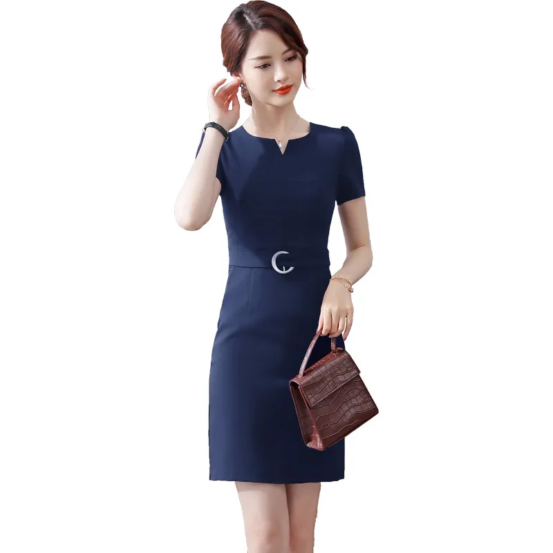 Uniform-Styles-Elegant-Navy-Blue-Slim-Hips-Dresses-For-Women-Summer ...