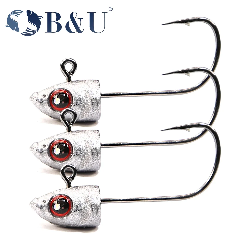 B&U Fishing Hooks Jig Head Hook Fish Sharp Fishhooks Soft Bait Worm ...