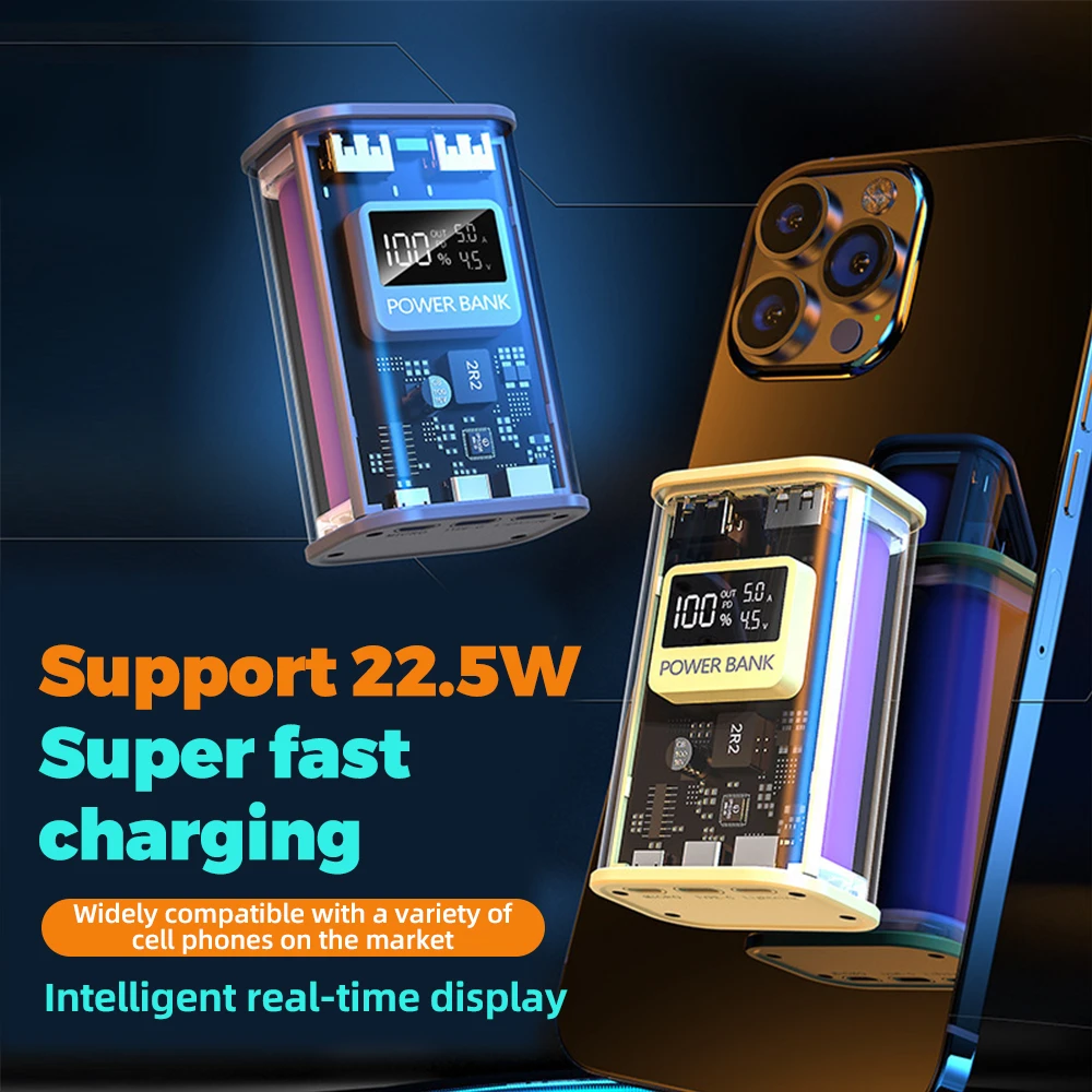 Mini punk 10000mah 22.5w em dois sentidos transparente 21700 bateria de ...