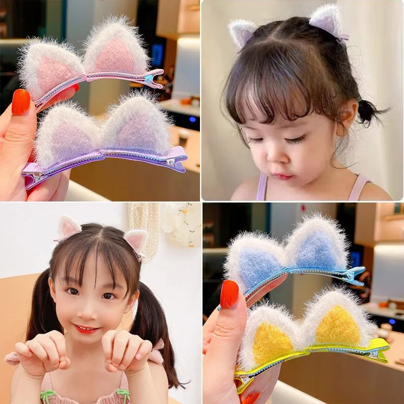 여자 아이용 귀여운 플러시 머리핀 및 클립 고양이 귀 머리핀 달콤한 여자 아이 패션 장식품 아기 헤어 액세서리 선물