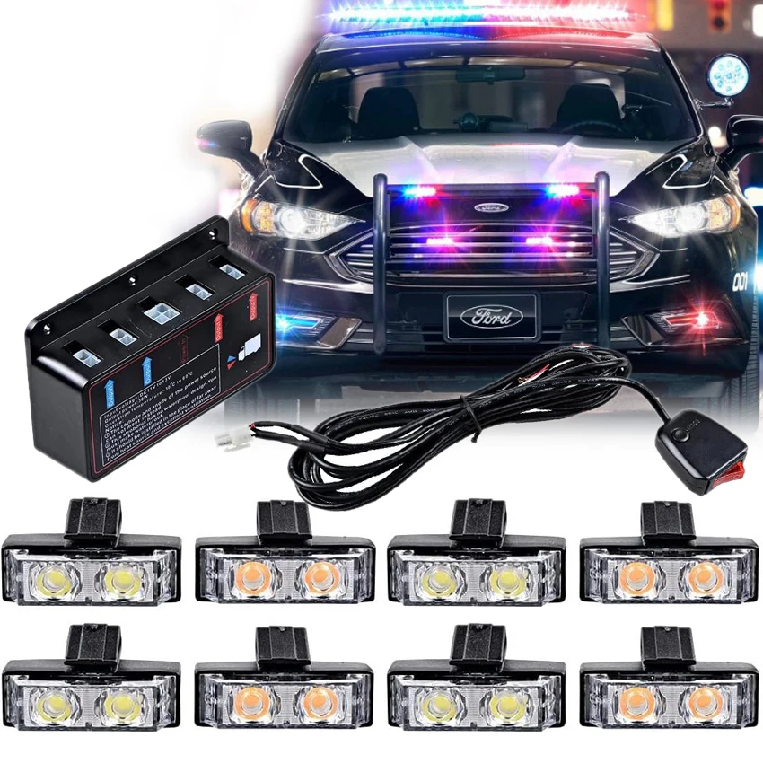 Wire-Control-2x8-LED-Lights-Group-Strobe-Warning-Police-Grille-Light ...