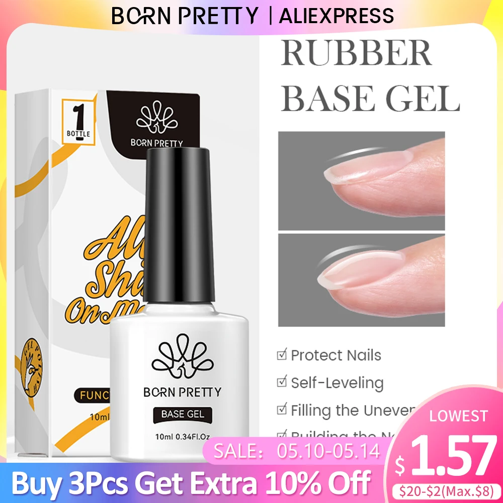 BORN PRETTY 10ml 고무 두꺼운 기본 젤, 상단 강화 젤, 투명 네일 준비, UV LED 네일 광택 기능 젤 ...