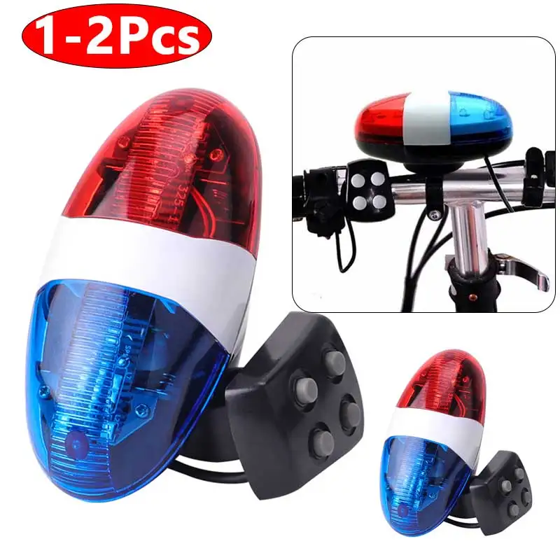 1-2Pcs Bicycle Police Siren LED Light 4 Sounds Melody Bicycle Power ...