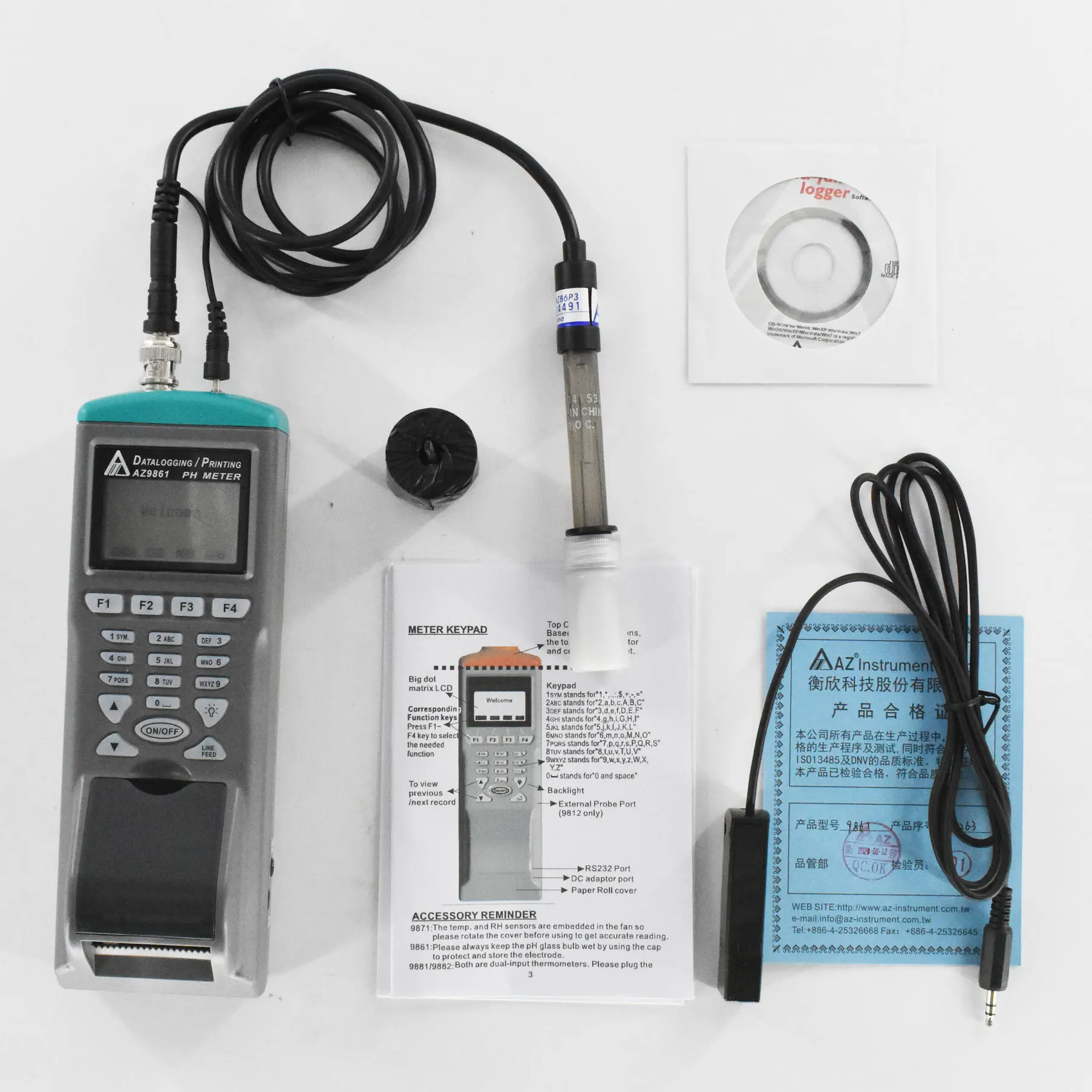 AZ9861-Digital-pH-mV-Meter-Water-Quality-Data-Logger-with-Printer ...