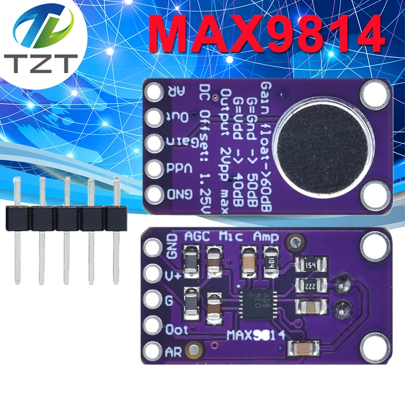 TZT-MAX9814-Microphone-AGC-Amplifier-Board-Module-Auto-Gain-Control-for ...