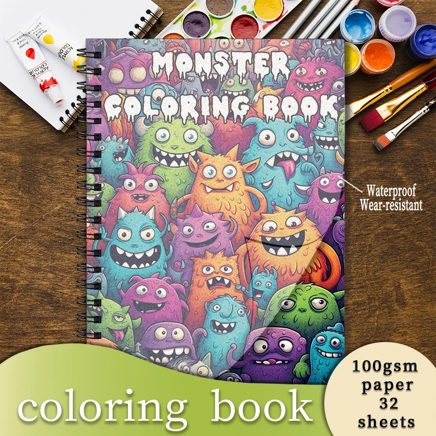 Happy Little Monsters Adult Coloring Book - 8.3x 11.2 Inch 32 Page ...