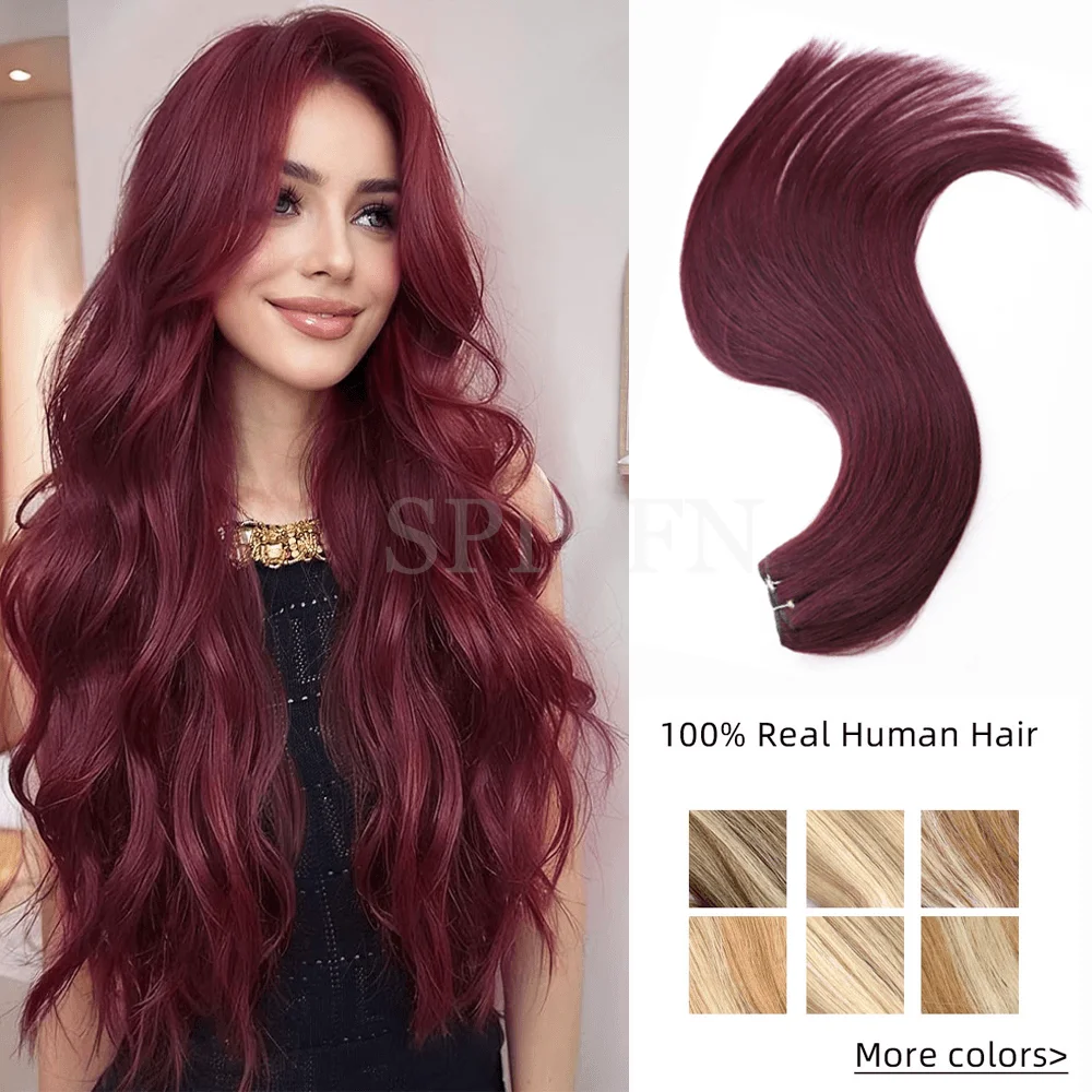 Burgundy Red Human Hair Weft 12"-24" Natural Straight Weft Hair ...