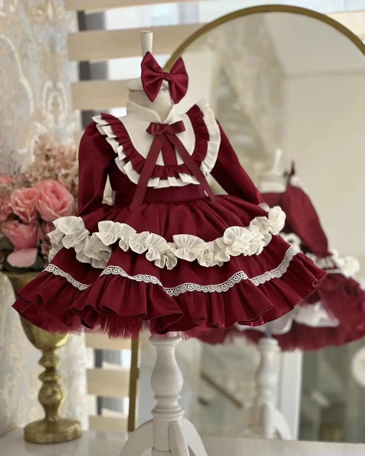 0-12Y Baby Girl Spring Burgandy Turkish Vintage Princess Dress for ...