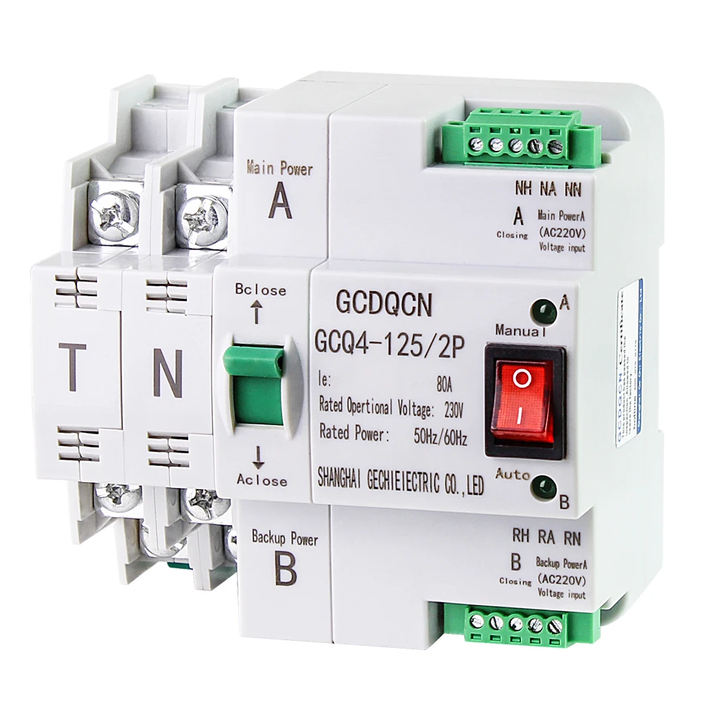 63A 2P Dual Power Auto Uninterrupted Transfer Switches 2P 63A Change ...
