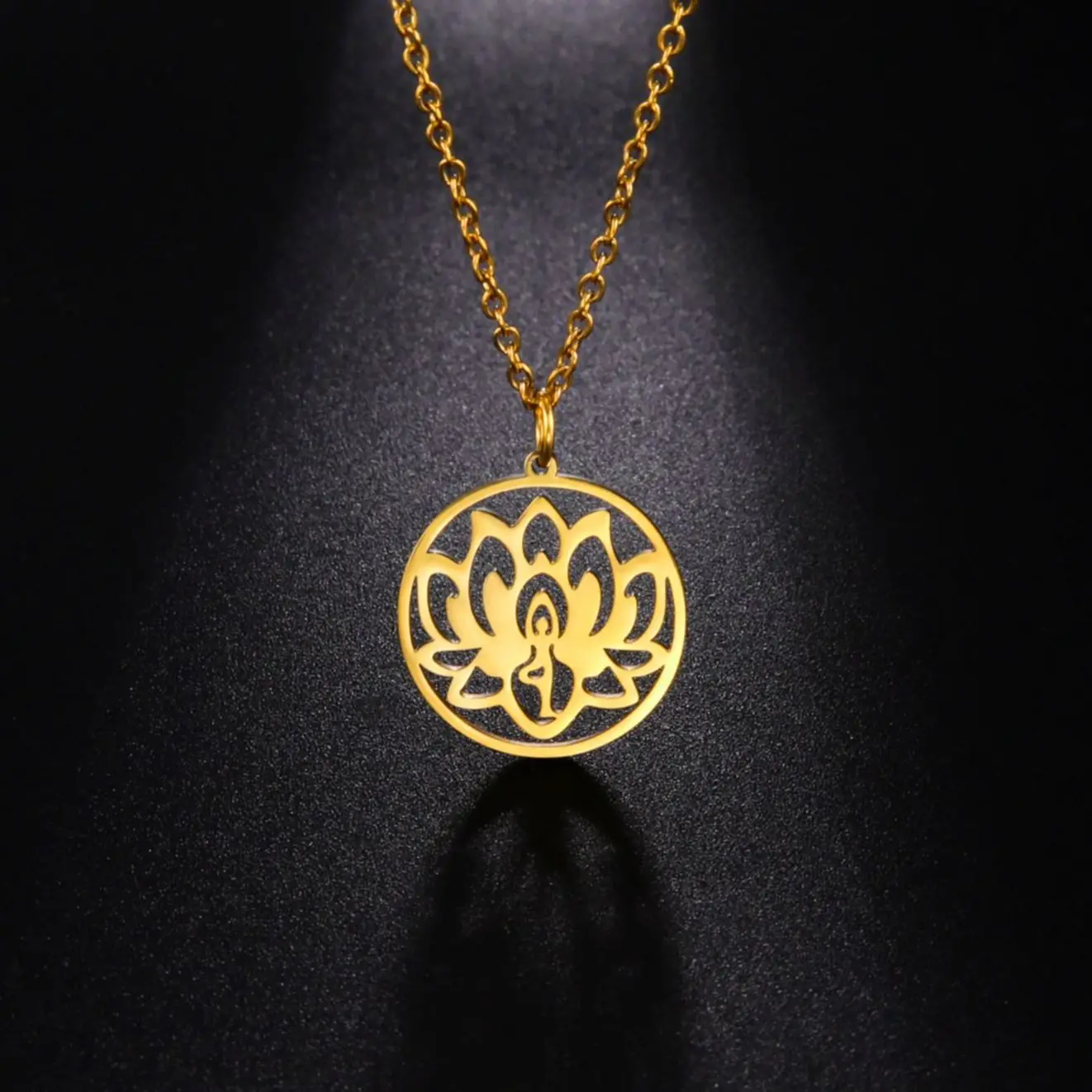 Jeshayuan Hollow Buddhism Lotus Flower Necklace Indian Yoga Amulet Neck ...