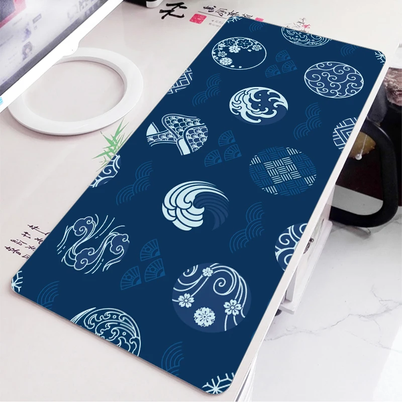 Japanese-Wave-Wavy-Blue-Minimalism-Pattern-XXL-Large-Mouse-Pad-Computer ...