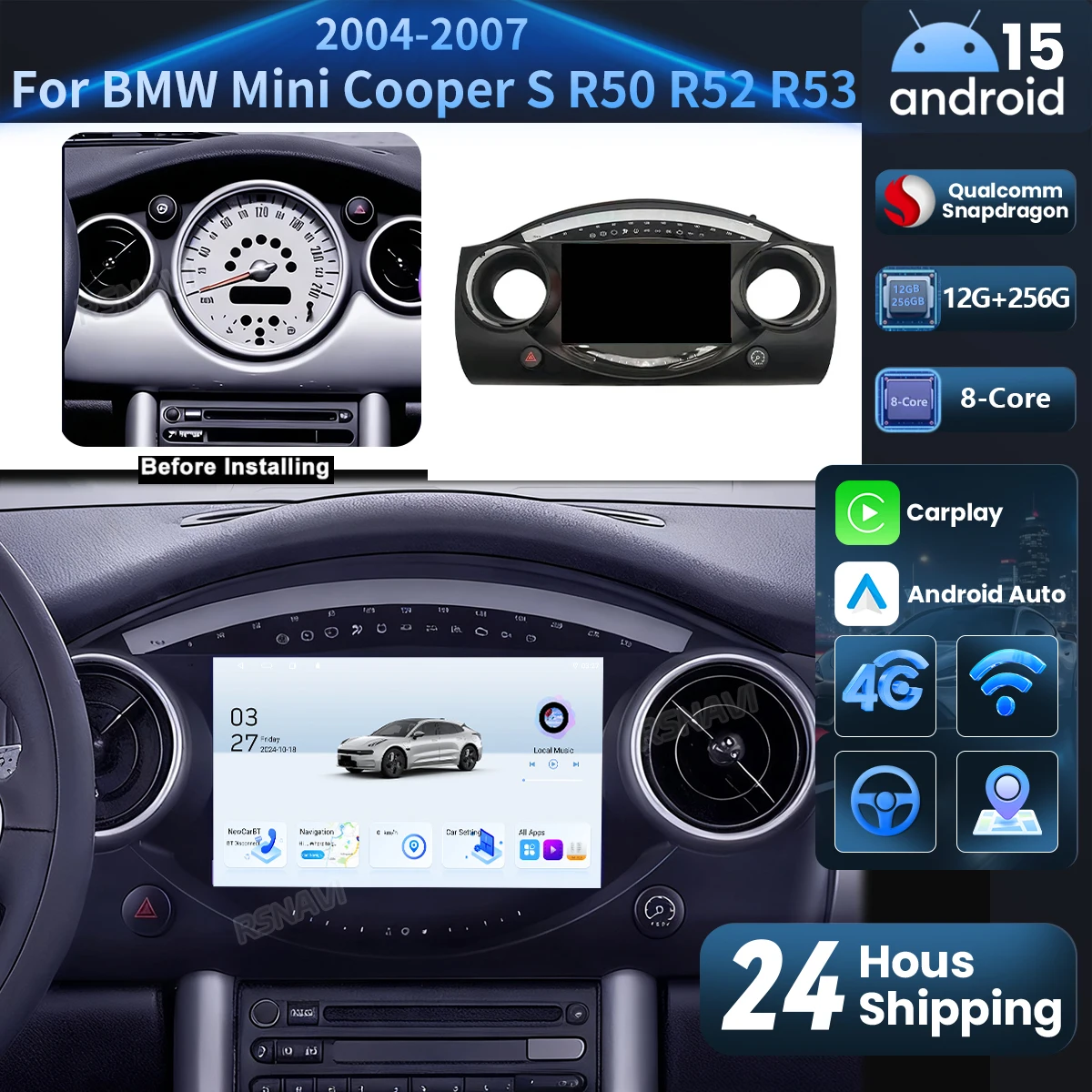 Android 15 Carplay Auto 2K Screen Car Radio Multimedia Player For BMW ...