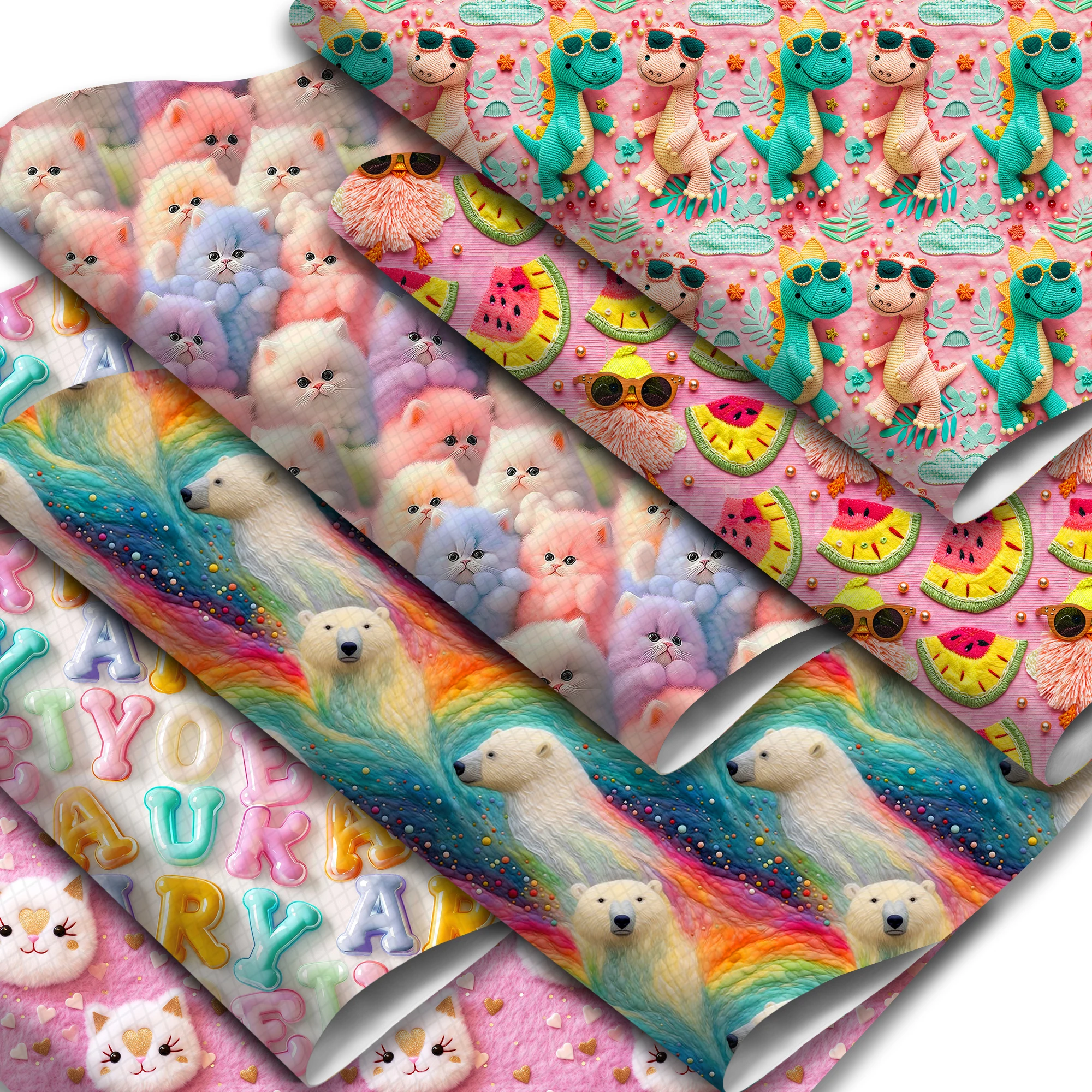 Imitation-Embroidery-3D-Faux-Leather-Sheets-Animals-Cats-Dinosaur ...