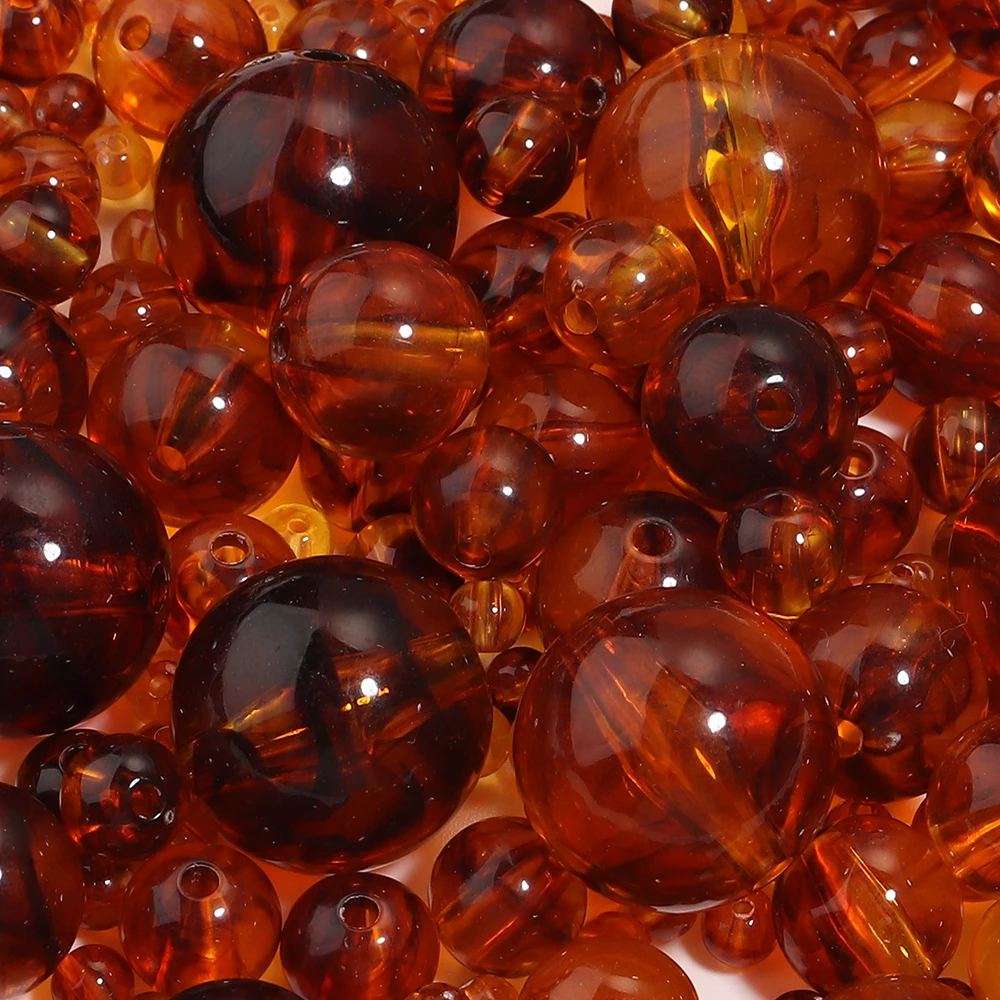10-200Pcs 6/8/10/12/14/20mm Amber Color Acrylic Ball Beads Loose Spaced ...