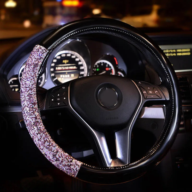 New design Diamond Crystal Car Steering Wheel Cover Leather Rhinestone ...