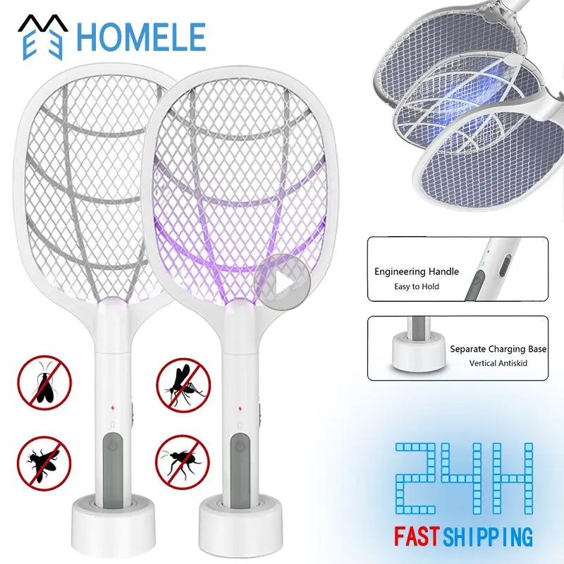 2 In 1 Electric Mosquito Killer Swatter Racket USB Rechargeable Battery ...