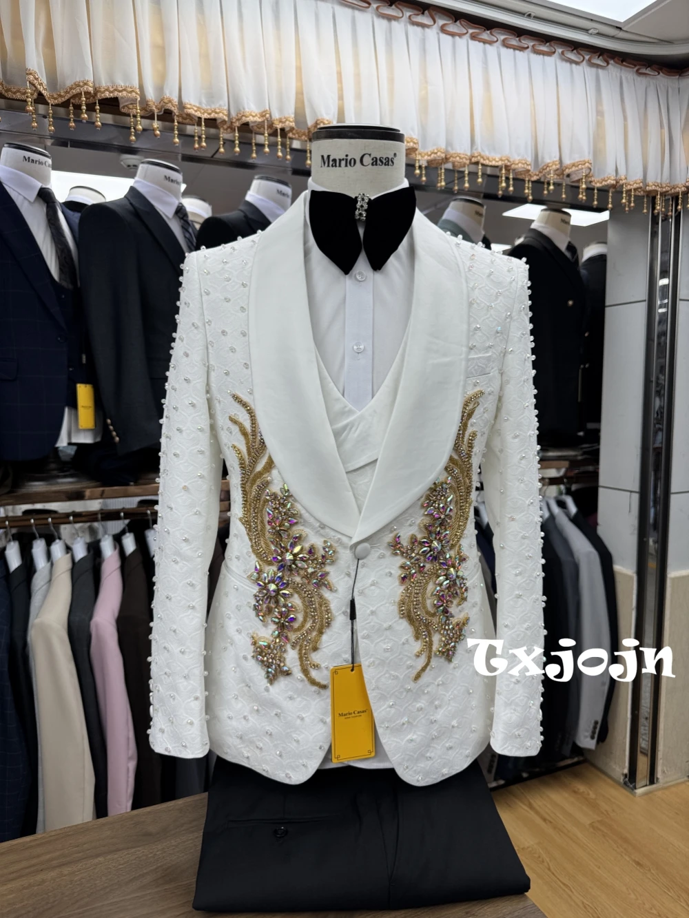 Customized Exquisite Beaded Crystal Suit Set 3 Pieces For Men Wedding ...
