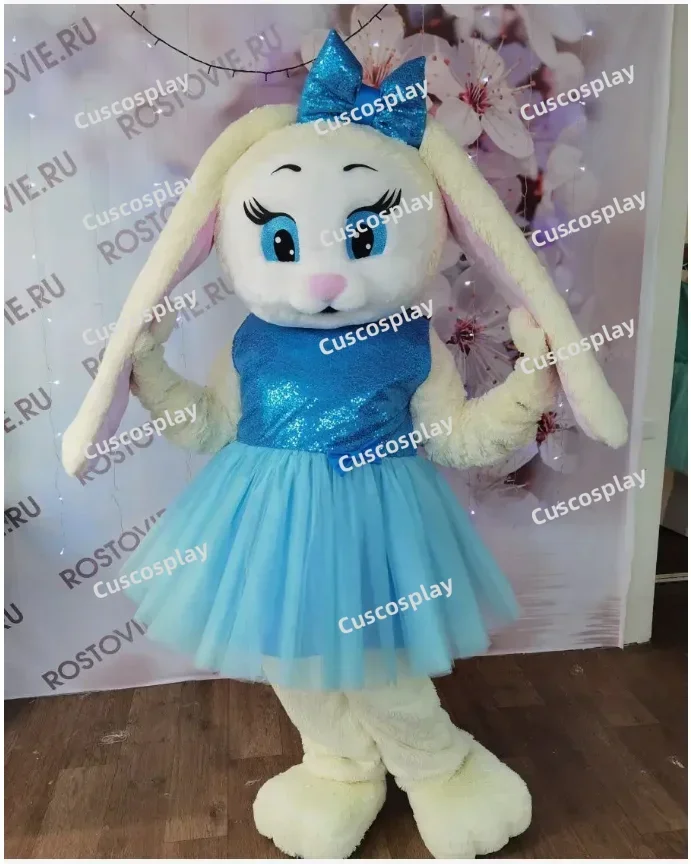 Halloween-Christmas-Cute-Bunny-with-Blue-Dress-Mascotte-Fancy-Cartoon ...