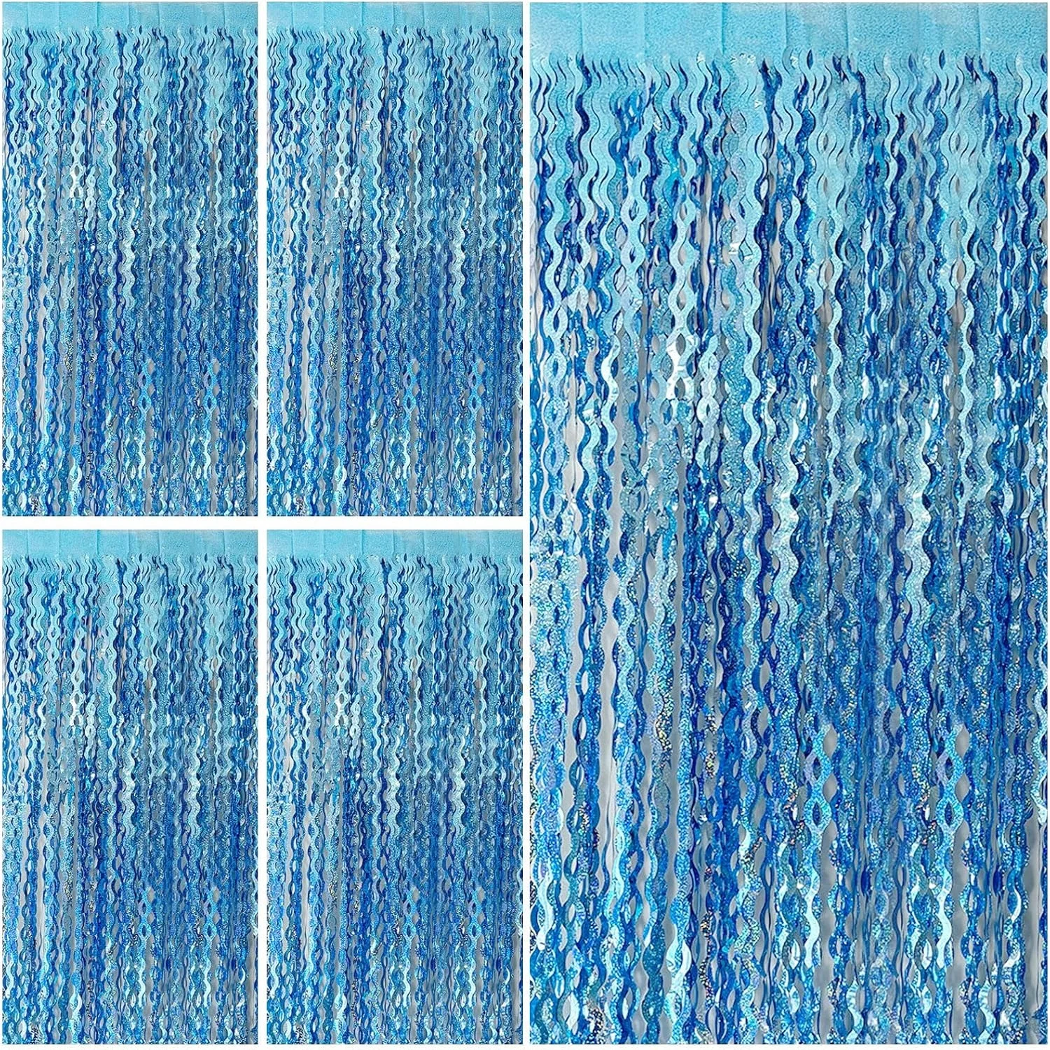 5Pcs Laser Shinny Wavy Light Blue Tinsel Foil Fringe Streamers Backdrop ...