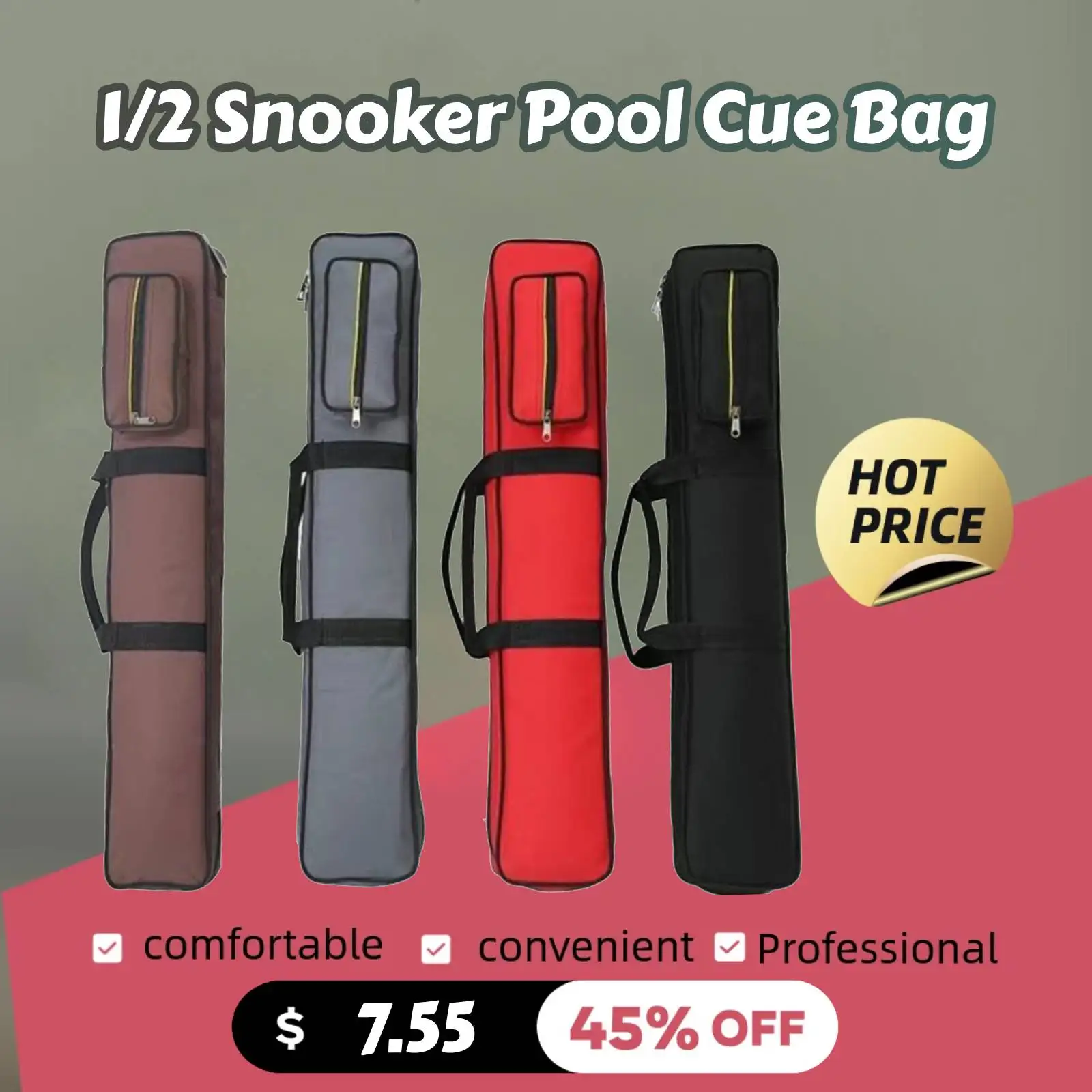 1-2-Snooker-Pool-Cue-Bag-Adjustable-Shoulder-Strap-Lightweight-with ...