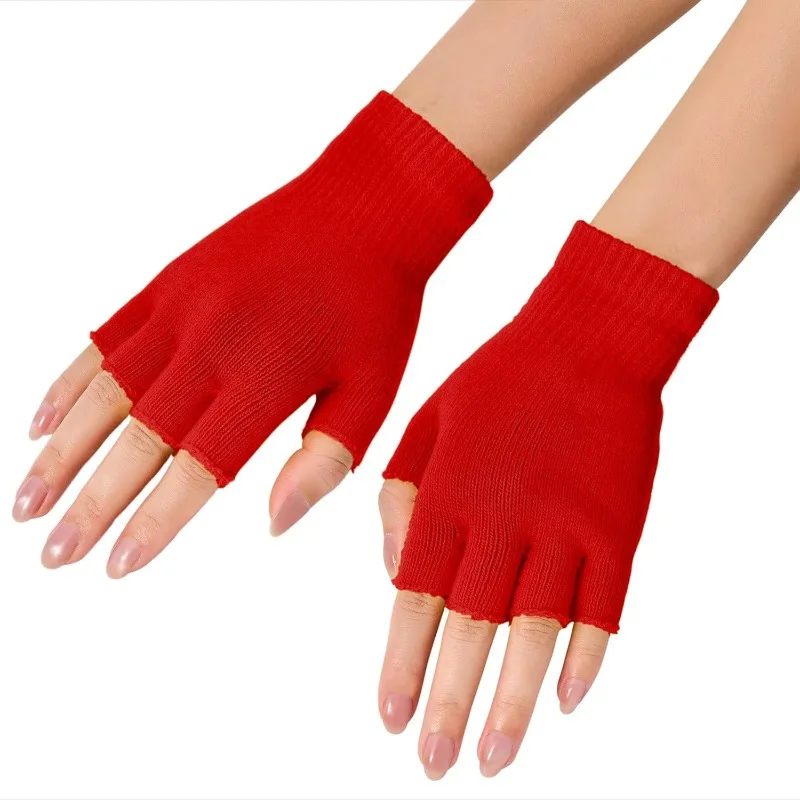 Work Winter Gloves Warm Short Half Finger Fingerless Knit Wrist Gloves ...