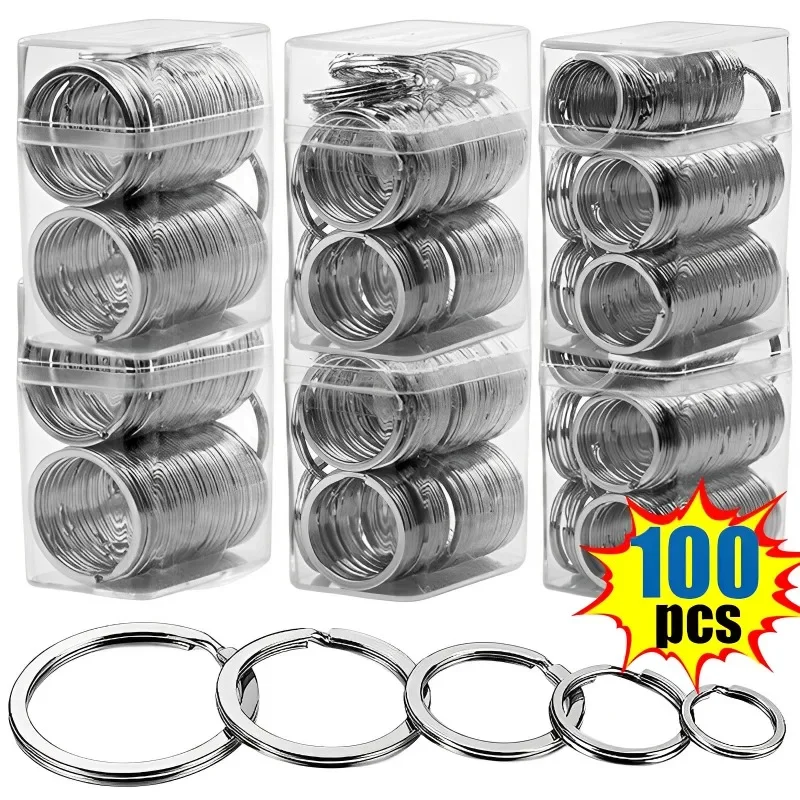 20-100Pcs-Polished-Silver-Keyring-Stainless-Steel-Hole-Flat-Key-Ring ...