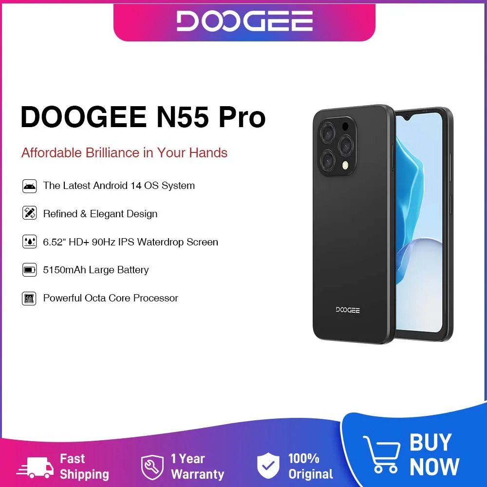 DOOGEE-N55-Pro-Smartphone-6-56-90Hz-IPS-6GB-RAM-256GB-ROM-Face-Unlock ...