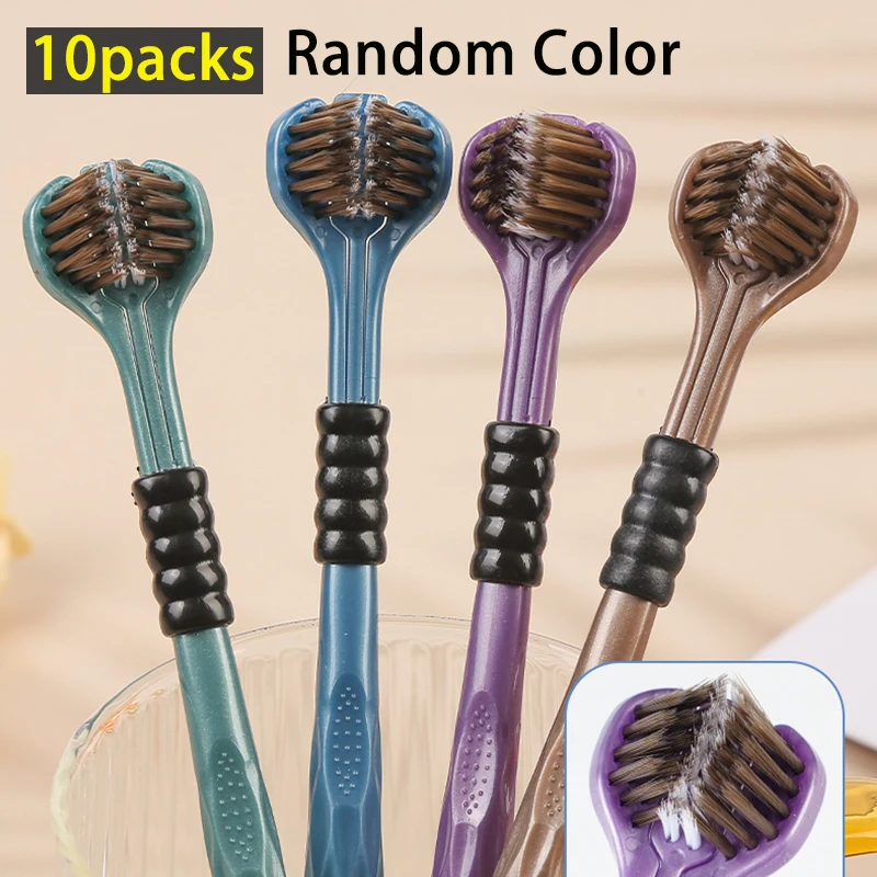 1/2/4/10 random wrapped three head toothbrush for home use three sided ...
