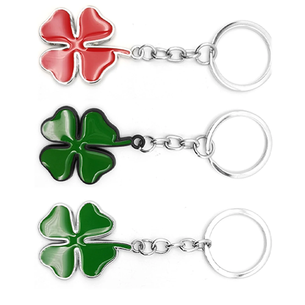 Hot Car Keychain Green Four Leaf Clover Keyring Key Chain Ring Holder ...