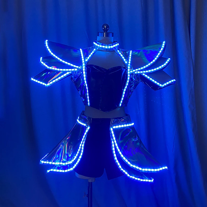 Traje LED Rave para mulheres, saia, boate, roupas de bar, festa ...