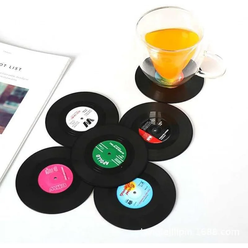 6pcs-Cute-retro-coasters-Fun-record-decoration-plate-furniture-Creative ...