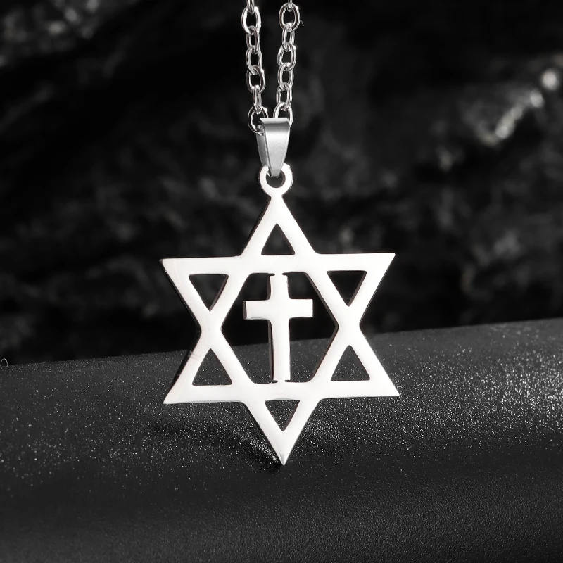 Stainless-Steel-Jewish-Cross-Hexagram-Star-of-David-Pendant-Necklace ...