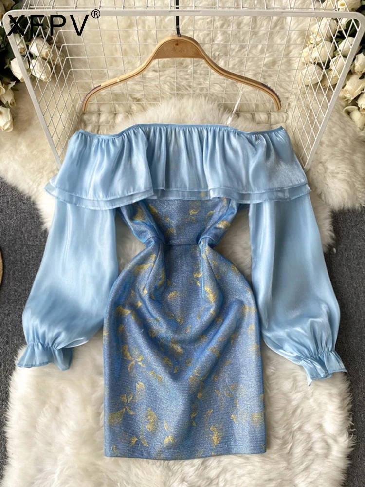 XFPV Women's Sexy Off shoulder Chiffon Patchwork Slim Wrap Buttock ...