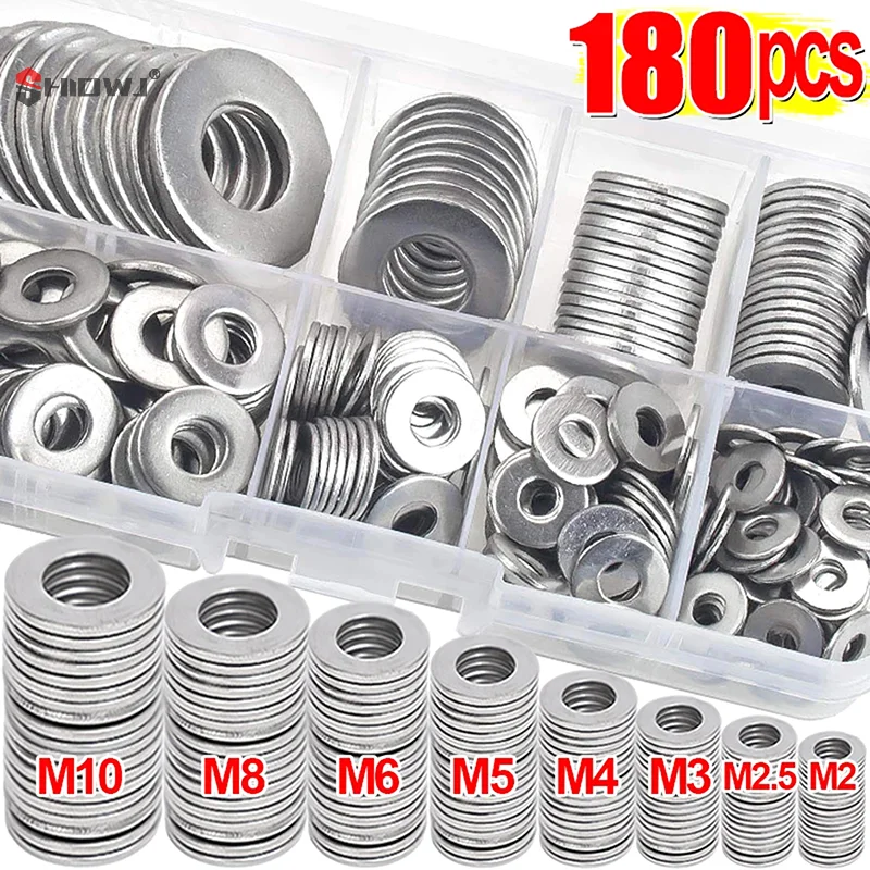 180pcs-Stainless-Steel-Washers-O-Ring-Fasteners-Gasket-Set-Assortment ...